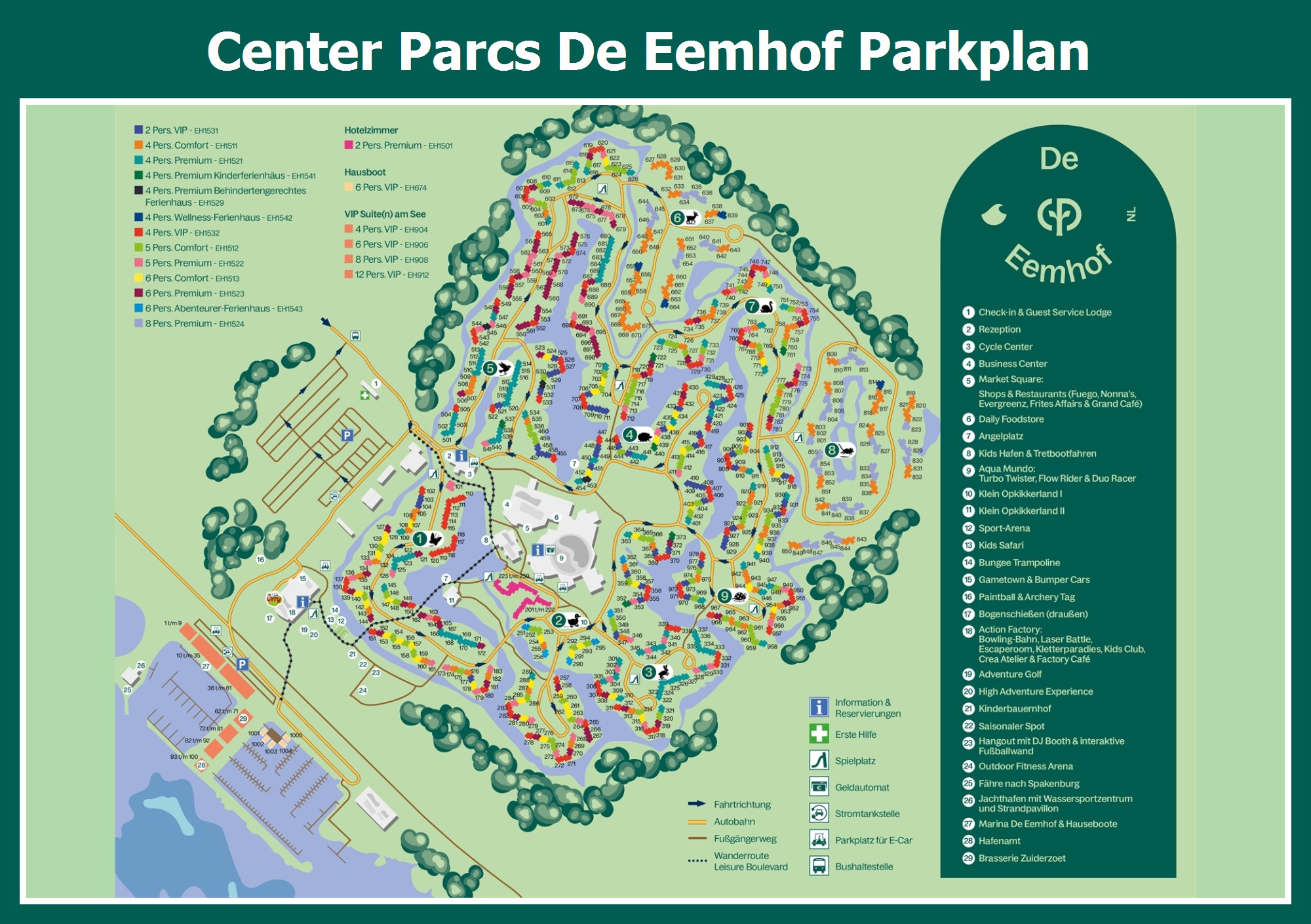 Center Parcs De Eemhof Karte mit allen Ferienhäusern und Einrichtungen ...