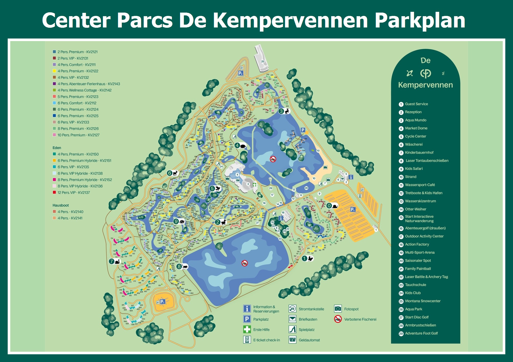 Center Parcs De Kempervennen Karte mit allen Ferienhäusern und ...