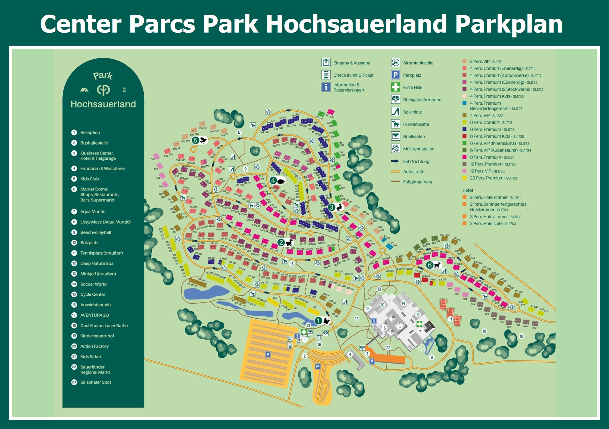 Center Parcs Park Hochsauerland Karte mit allen Ferienhäusern und ...