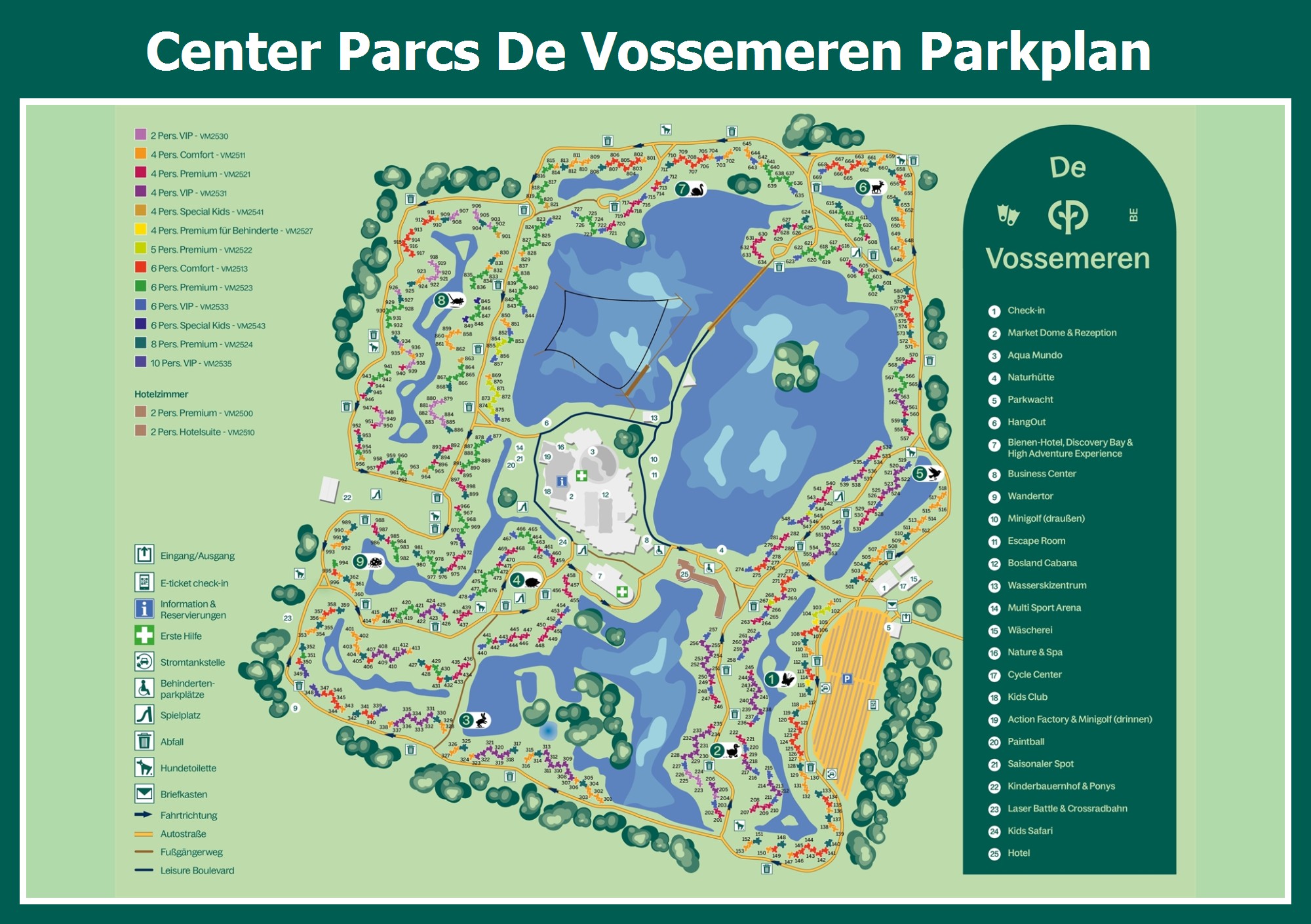 Center Parcs De Vossemeren Karte mit allen Ferienhäusern und ...